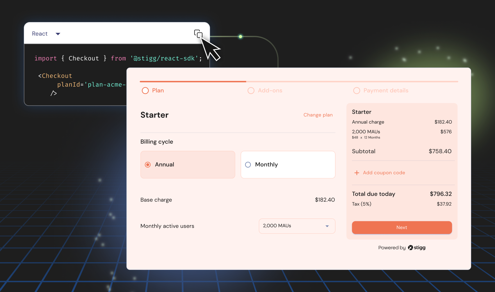 Stigg | Easily accept payments with Stigg’s snap-in checkout flows